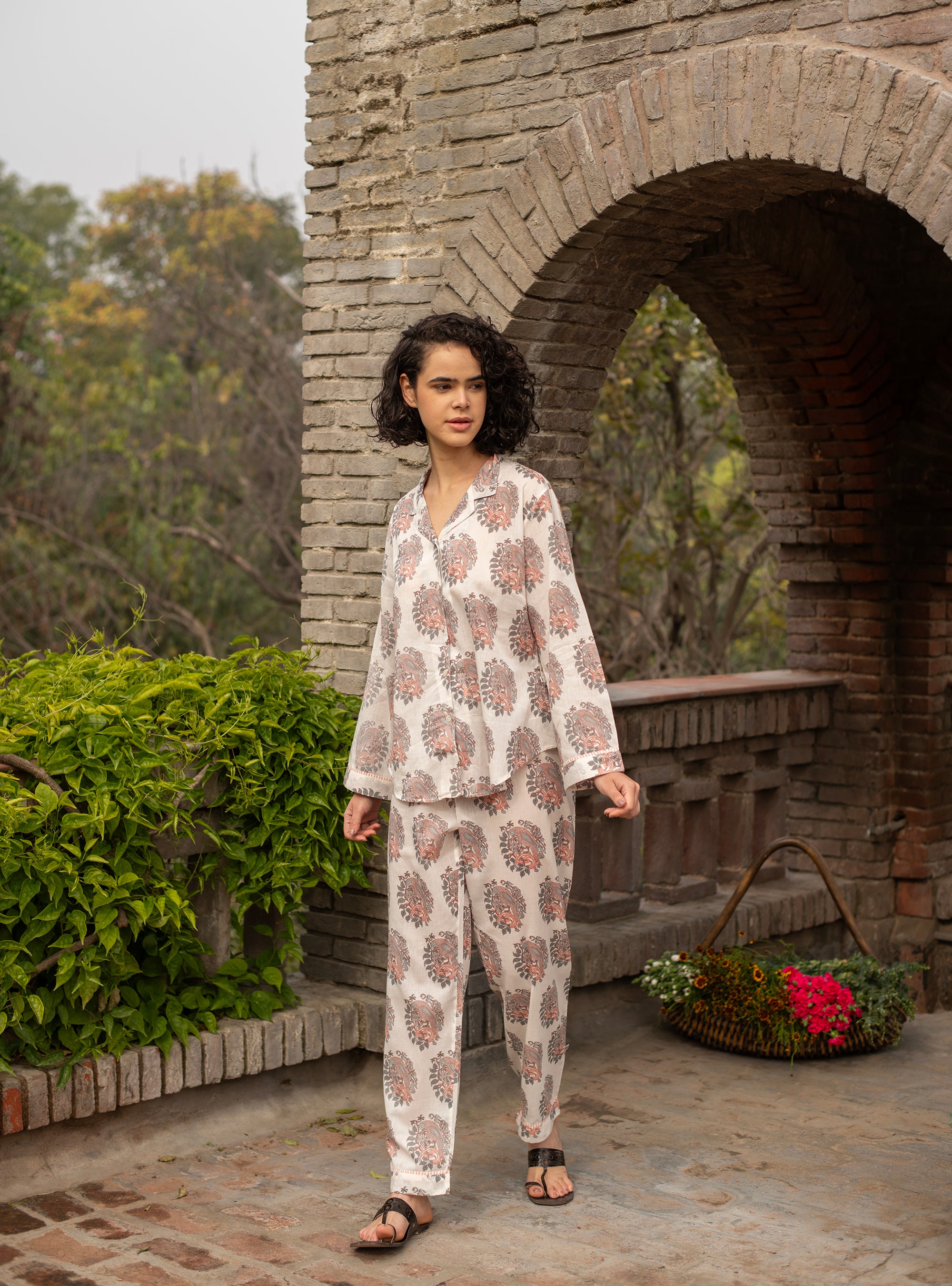 Vanessa PJ Set : Parrot Ivory Voile – The Shop India